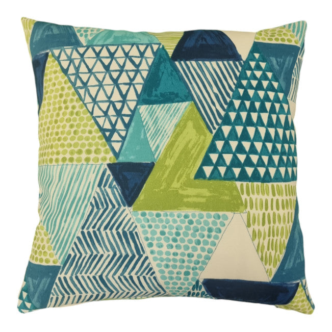 Green and Blue Triangles Outdoor Cushion Australia – Thread Candy