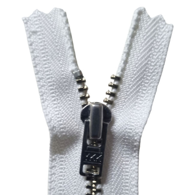 YKK Metal Zip White with Silver Regular Pull 4.5 – Thread Candy