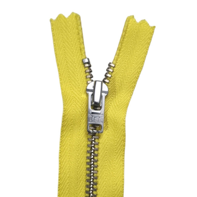 YKK Metal Zip Yellow with Silver Regular Pull 4.5 – Thread Candy